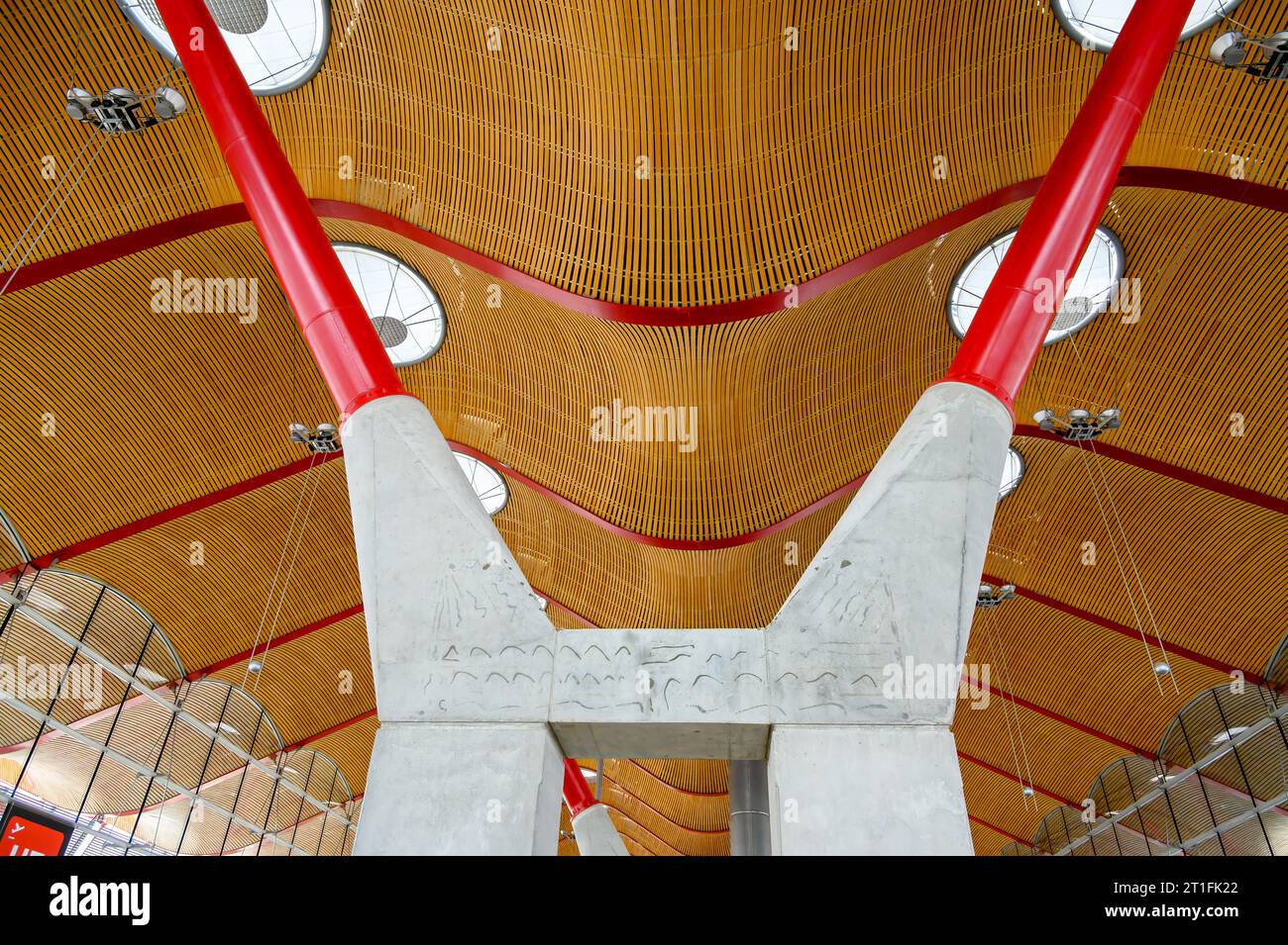 Low-angle view of architectural features in the ceiling. The structure ...