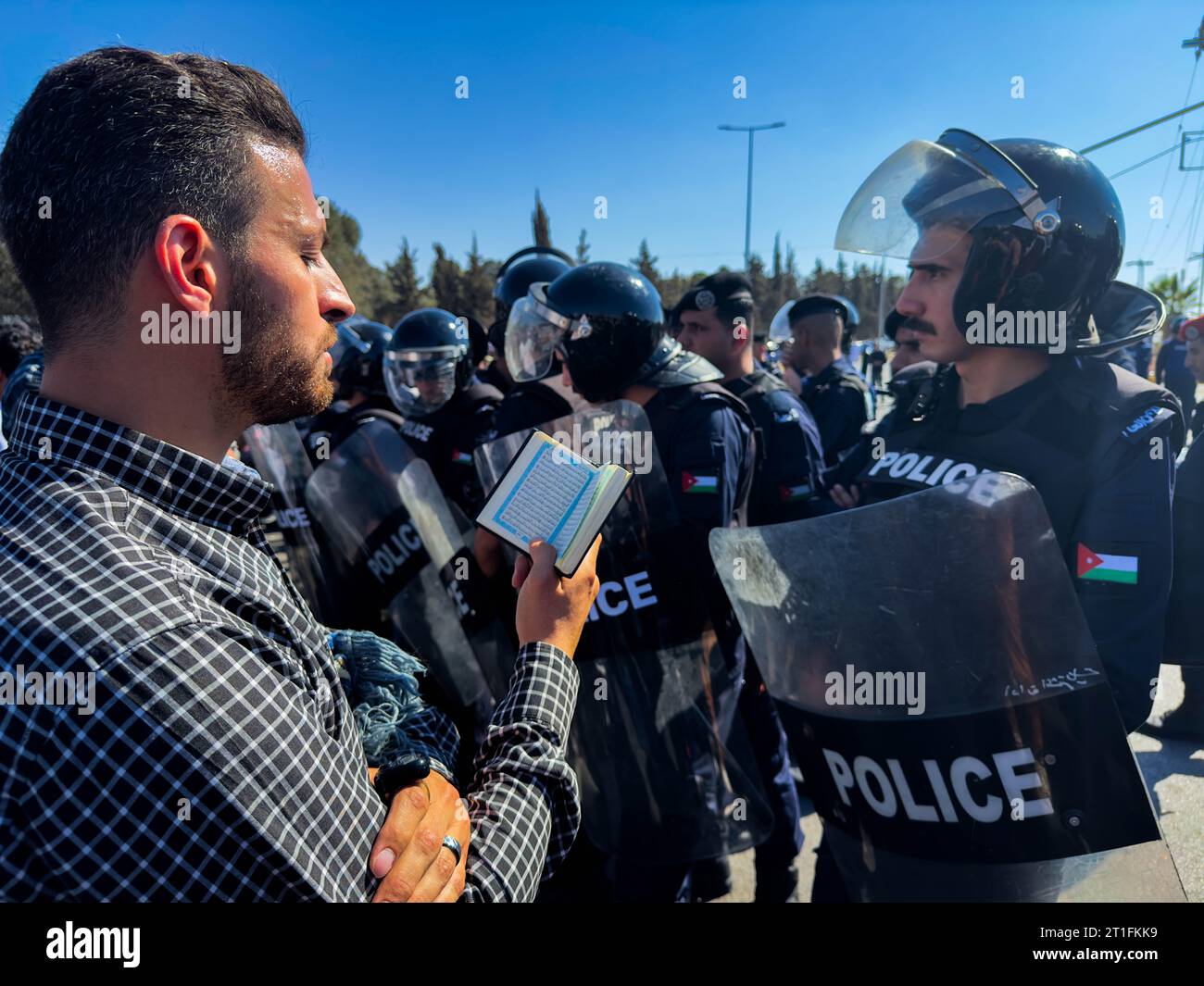 October 13, 2023: Naour, Jordan, 13 October 2023. Police officers are ...