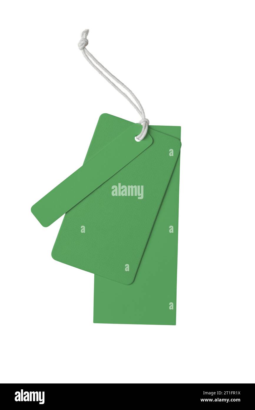 Various shape of blank green paper label or cloth tag set isolated on ...