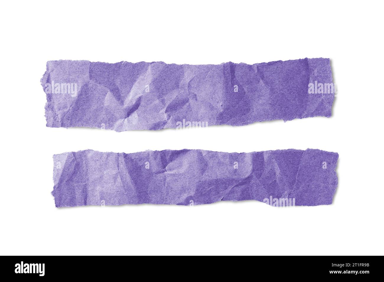 Purple crumpled paper pieces with torn edge isolated on white ...
