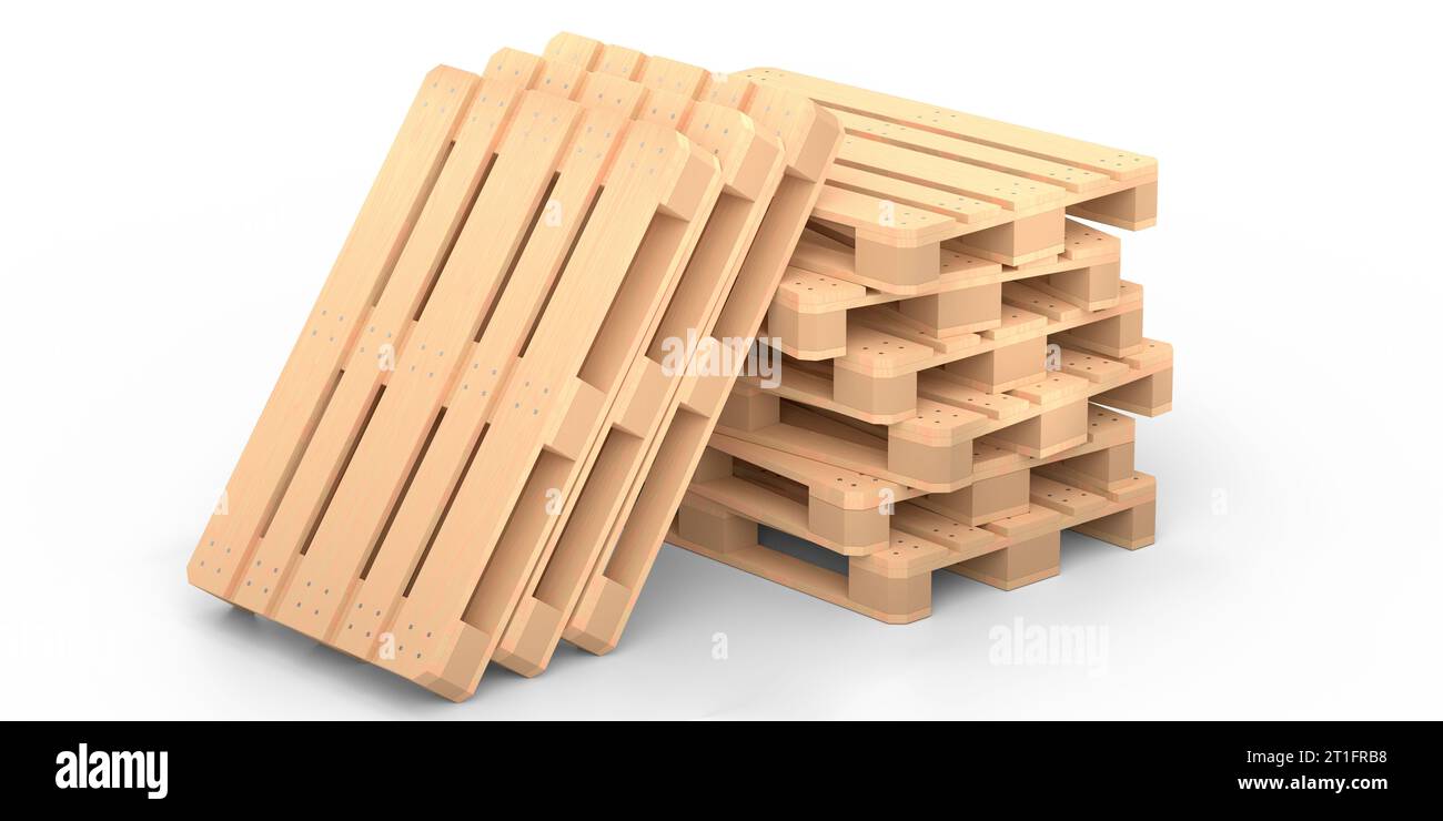 Set of wooden pallet for warehouse cargo storage isolated on white ...