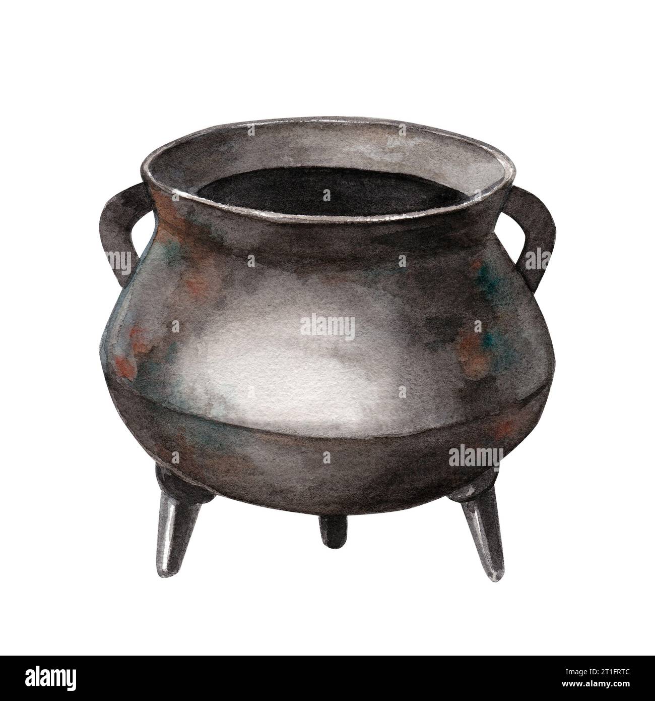 Witch's Cauldron. Watercolor hand drawn illustration of an old cast ...