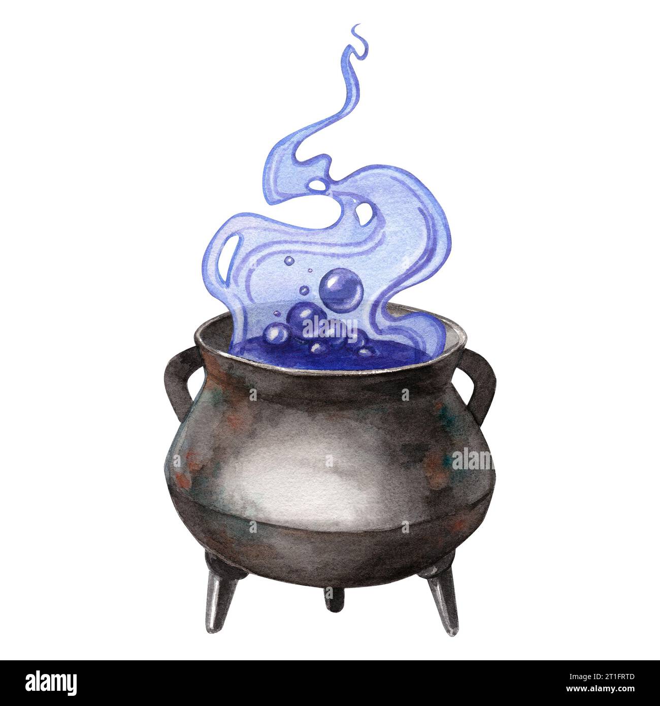 Witch's Cauldron. Watercolor hand drawn illustration of an old cast ...