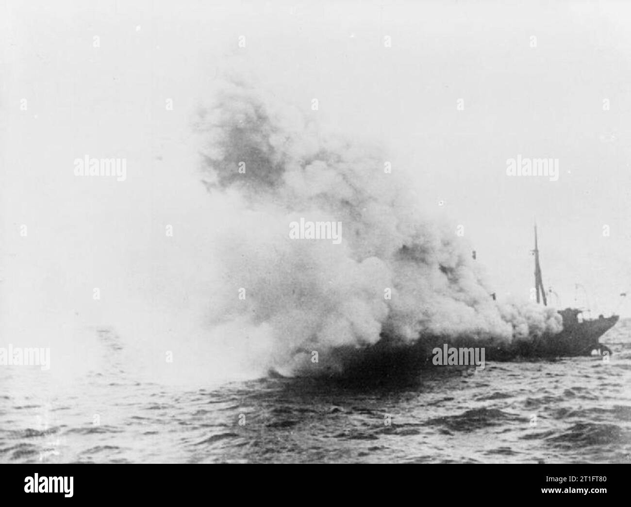 . The German Naval auxiliary cruiser and minelayer SMS Meteor, on fire ...