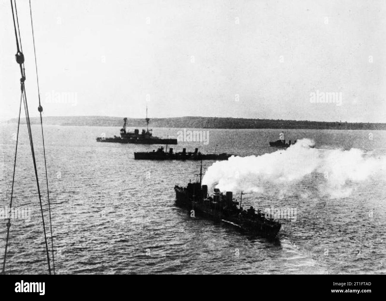 . Photograph of British Beagle class destroyer HMS Racoon sweeping the ...