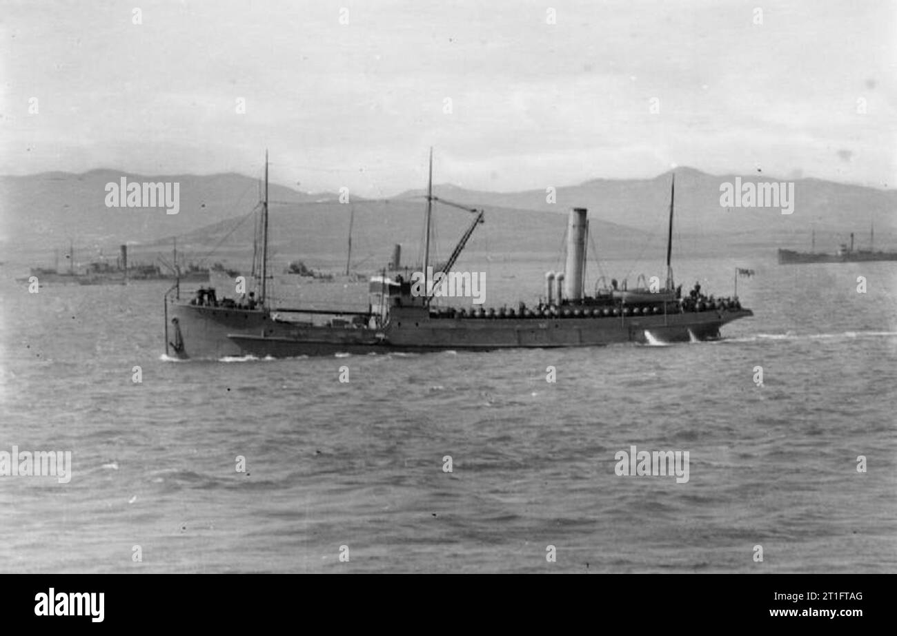 Photograph of British auxiliary minelayer HMS PERDITA, leaving Mudros ...