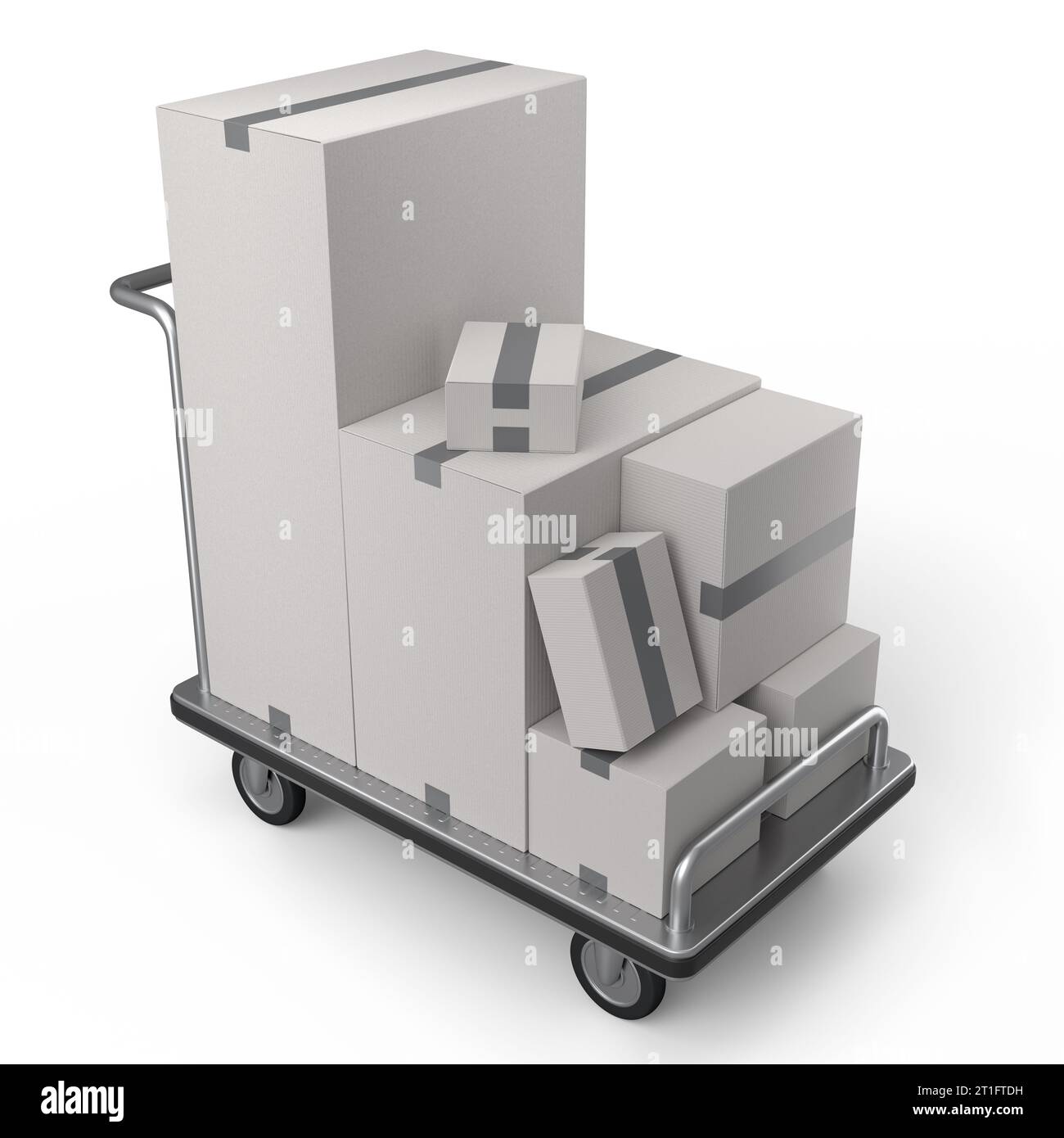 Airport luggage cart or baggage trolley side with stack of cardboard ...