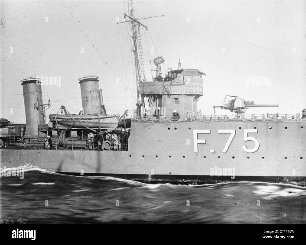 . Photograph showing bridge and forward QF 4-inch Mk IV gun of British ...