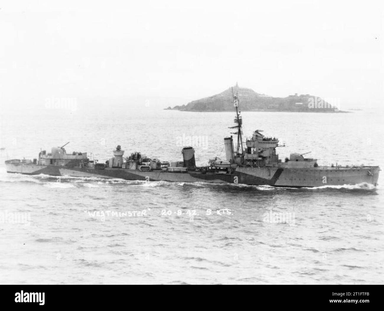 . British destroyer HMS WESTMINSTER underway (after WAIR refit Stock ...