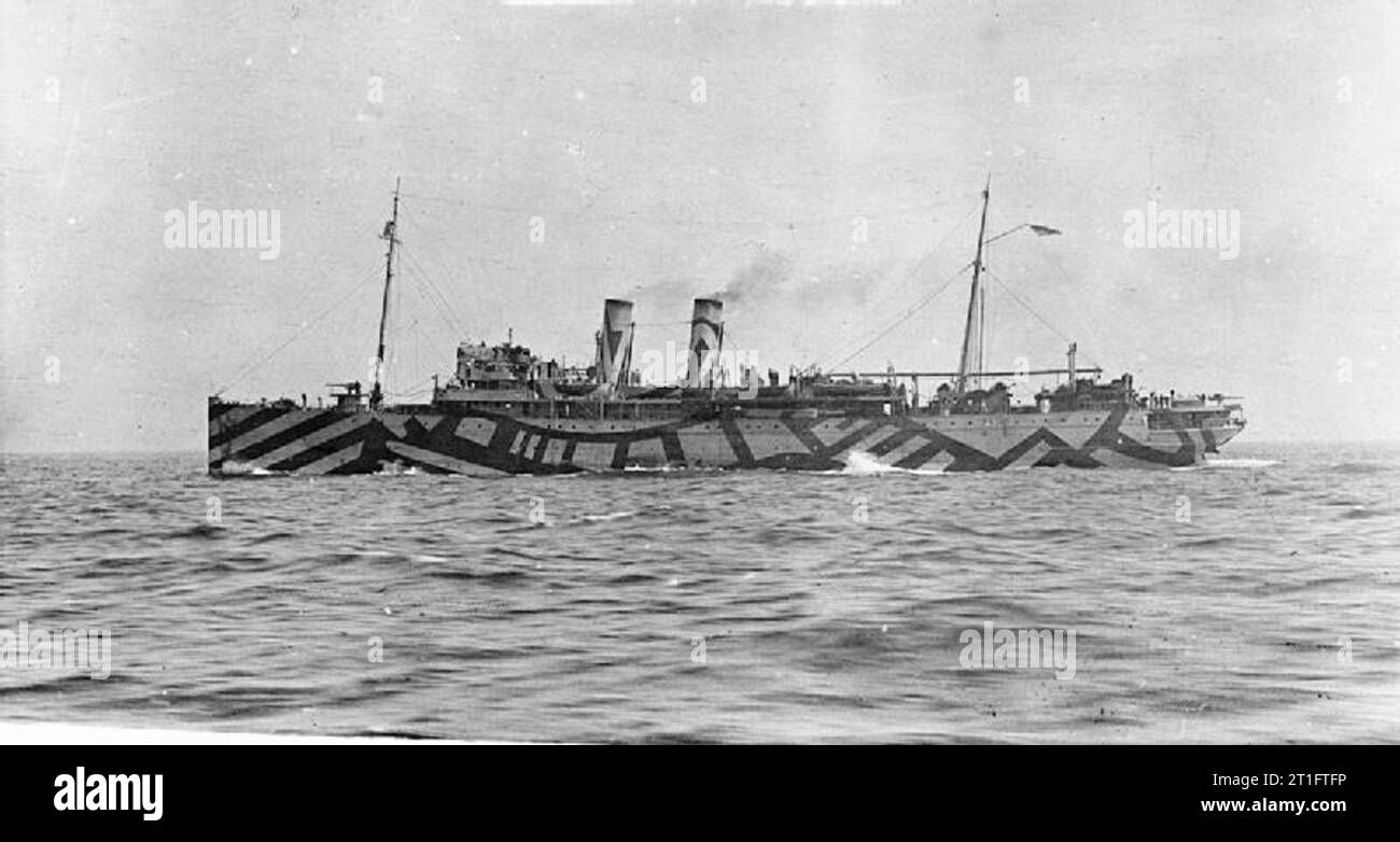 HMS WAHINE dazzle-painted, and operating as a minelayer Stock Photo - Alamy