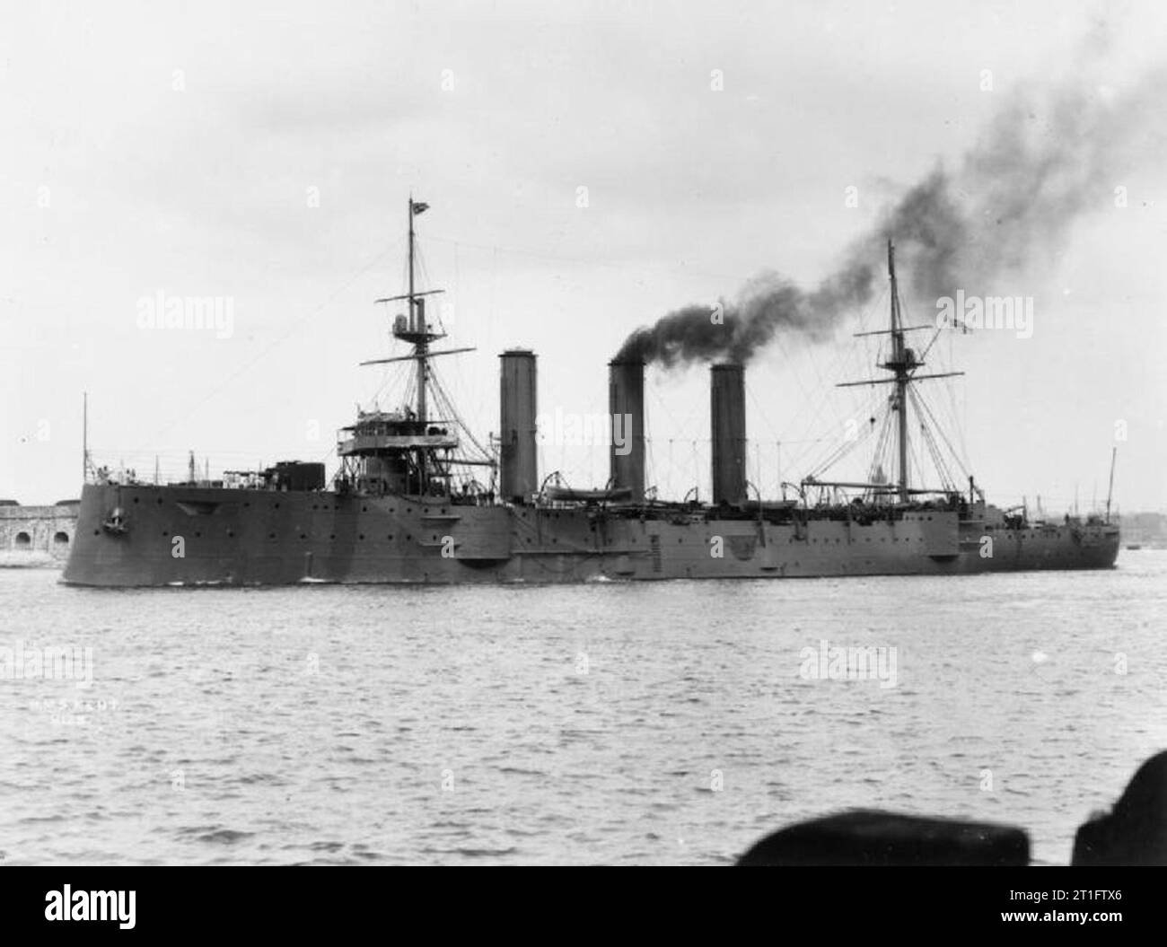 . A port broadside view of British Monmouth class armoured cruiser HMS ...