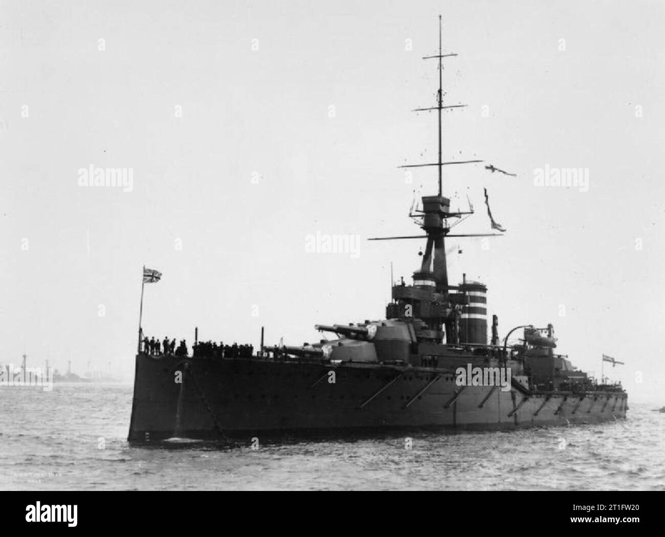 . Photograph of British battleship HMS Thunderer, at anchor at Spithead ...