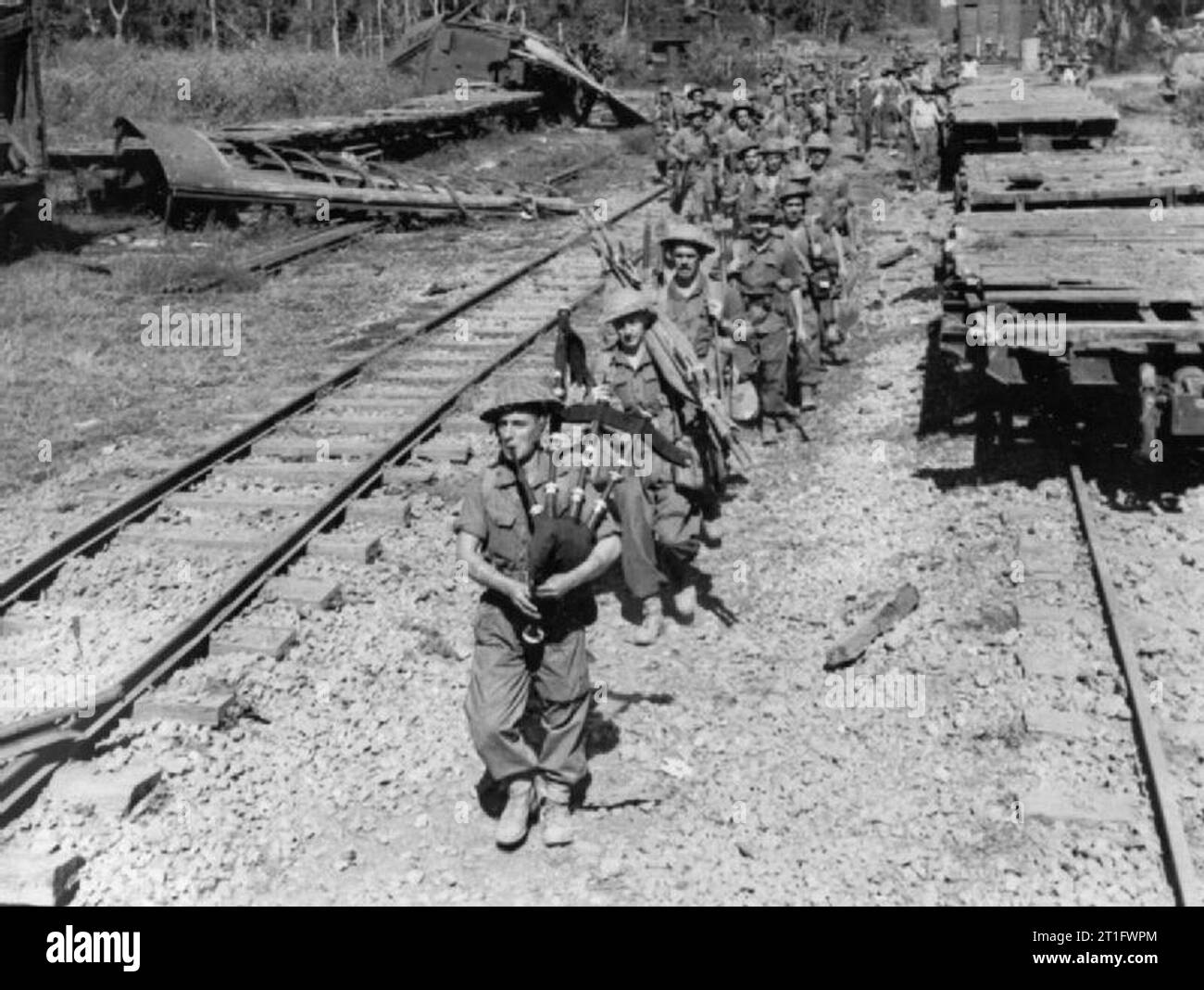 The British Army in Burma 1944 Led by Piper John McLean, men of 'D' Company, 1st Battalion Royal ...