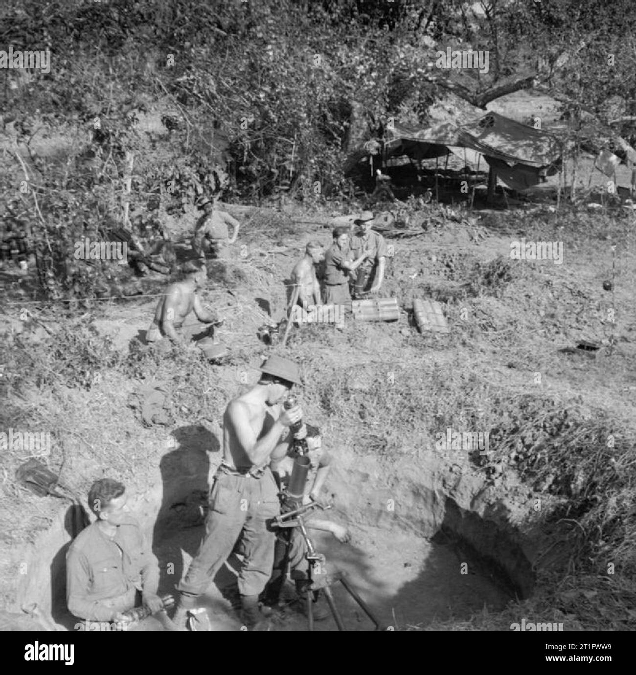 The British Army in Burma 1945 3-inch mortars in action, 36th Infantry ...