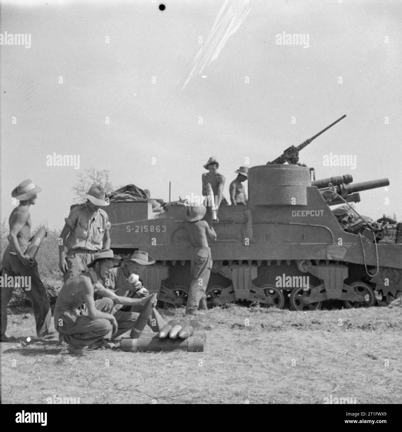The British Army in Burma 1945 Loading ammunition aboard a Priest 105mm ...