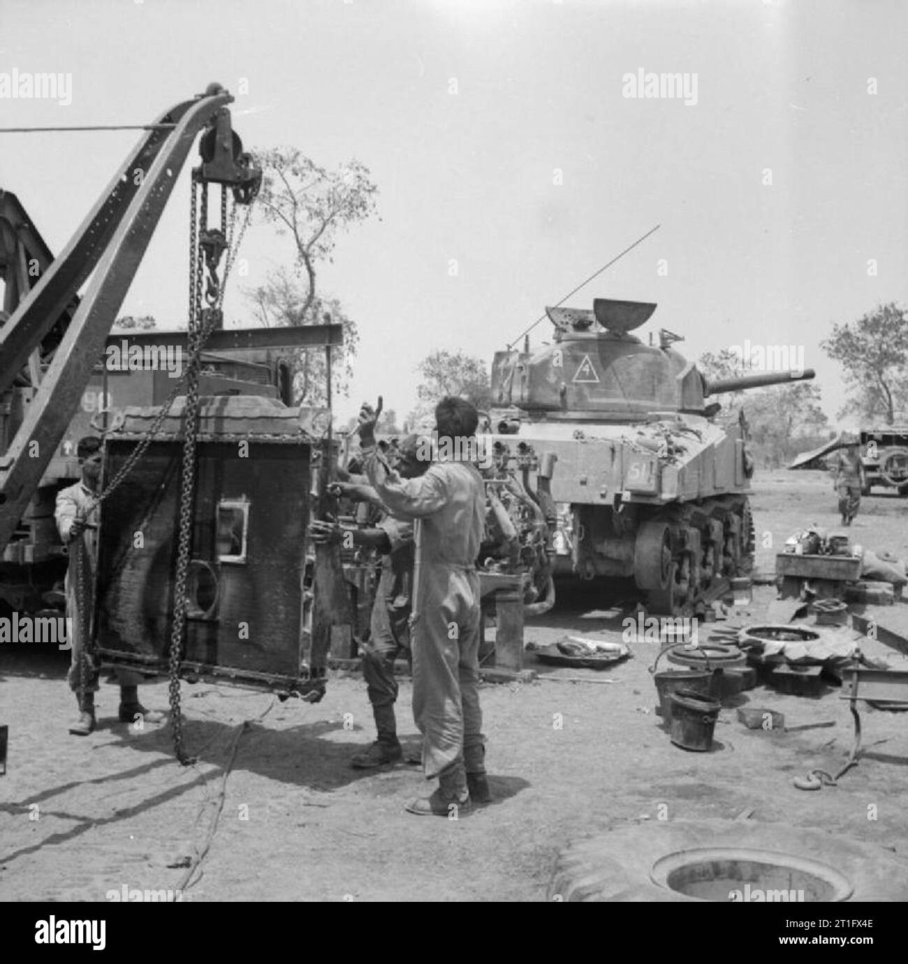 The British Army in Burma 1945 A Sherman tank's engine and radiator ...