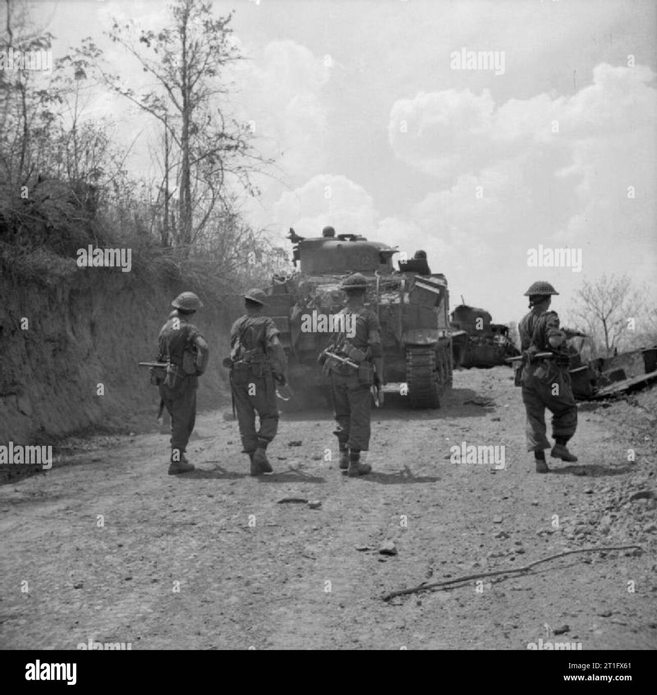 The British Army in Burma 1945 Infantry supported by Lee tanks approach ...