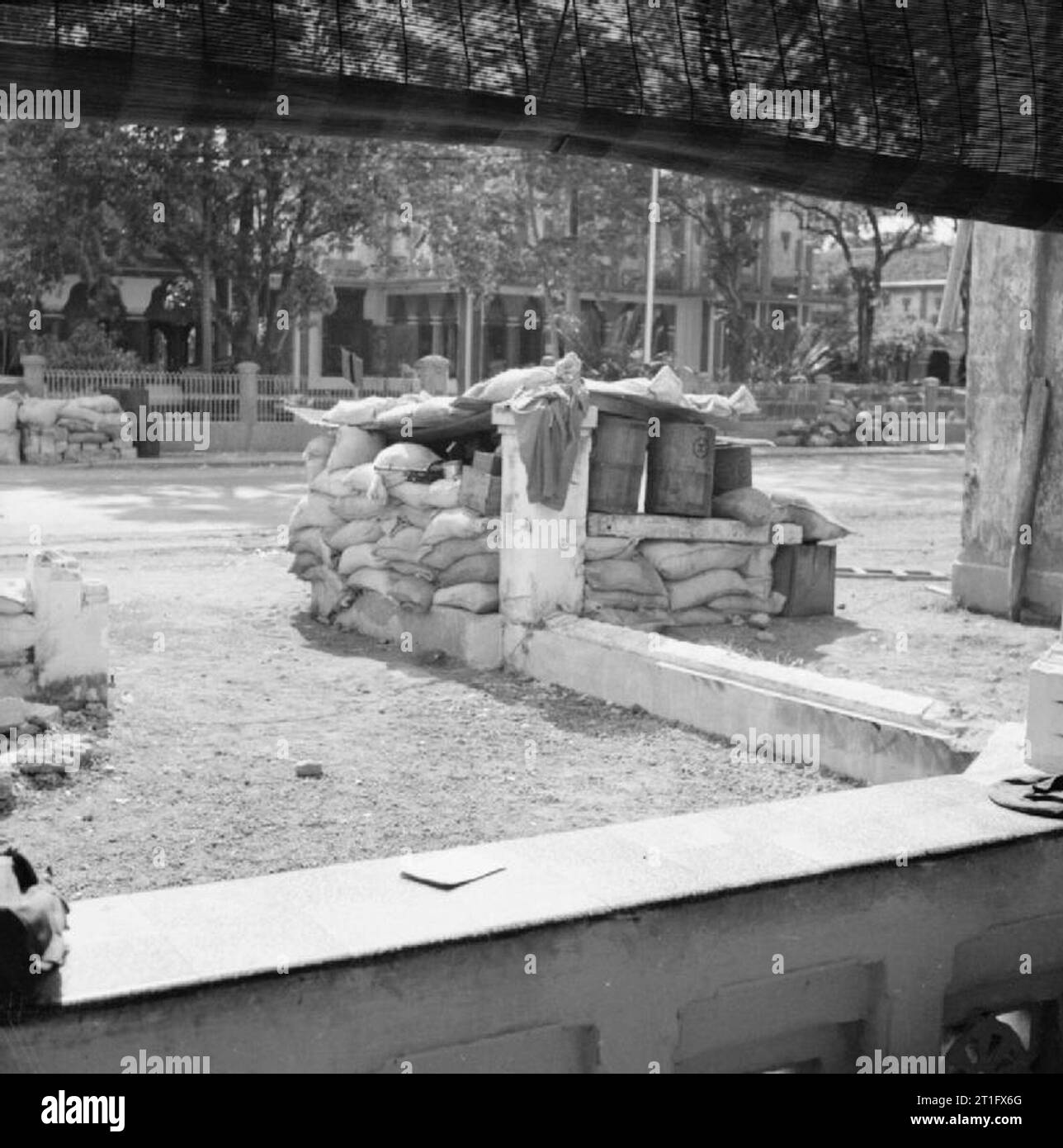 The British Occupation of Java A sandbagged machine gun post on a ...