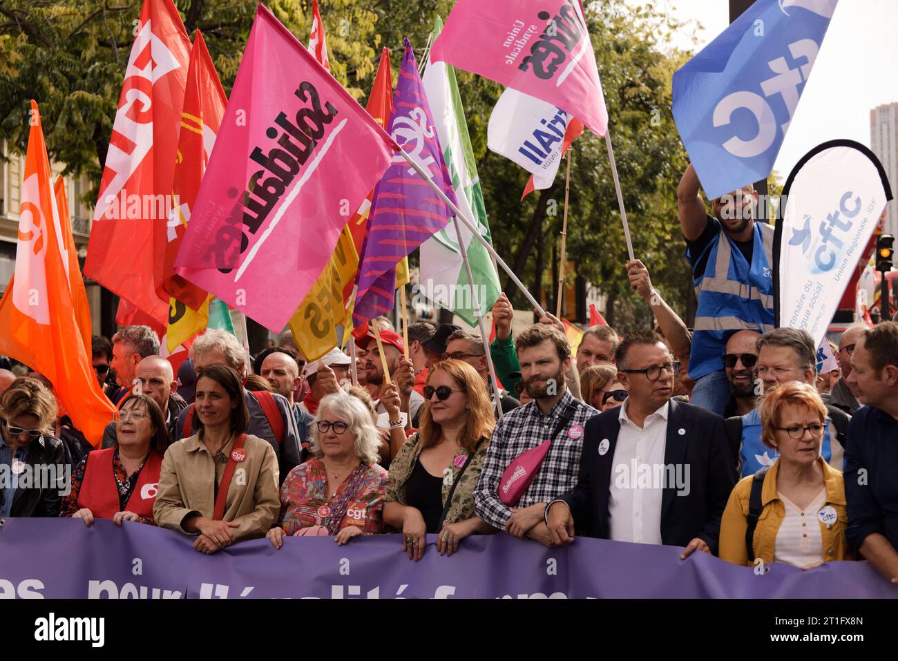 Paris, France. 13th Oct, 2023. Sophie Binet (CGT), Murielle Guilbert ...