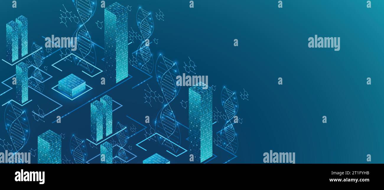 Isometric science concept. Abstract DNA technology background. Vector ...