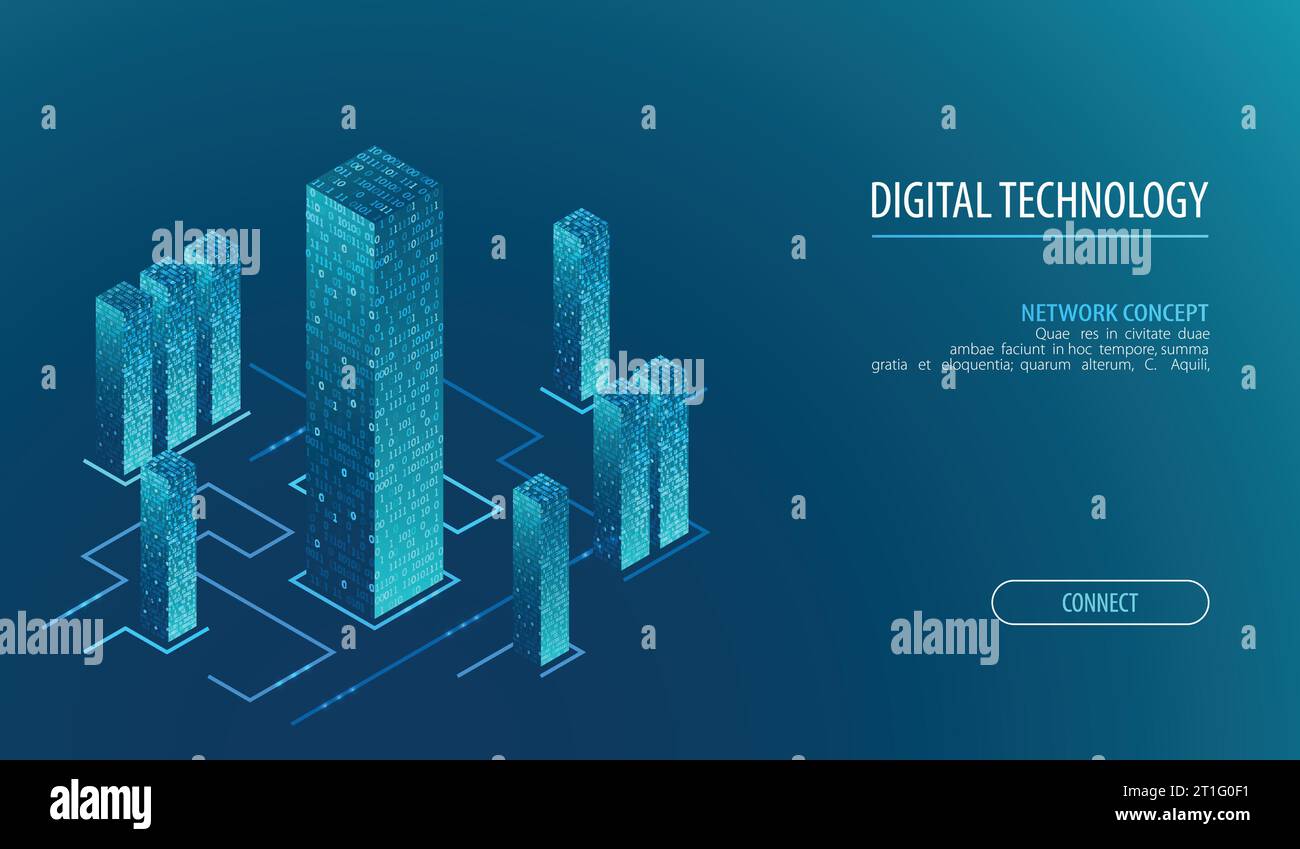Isometric big data flow processing concept, cloud database. Abstract technology background ...