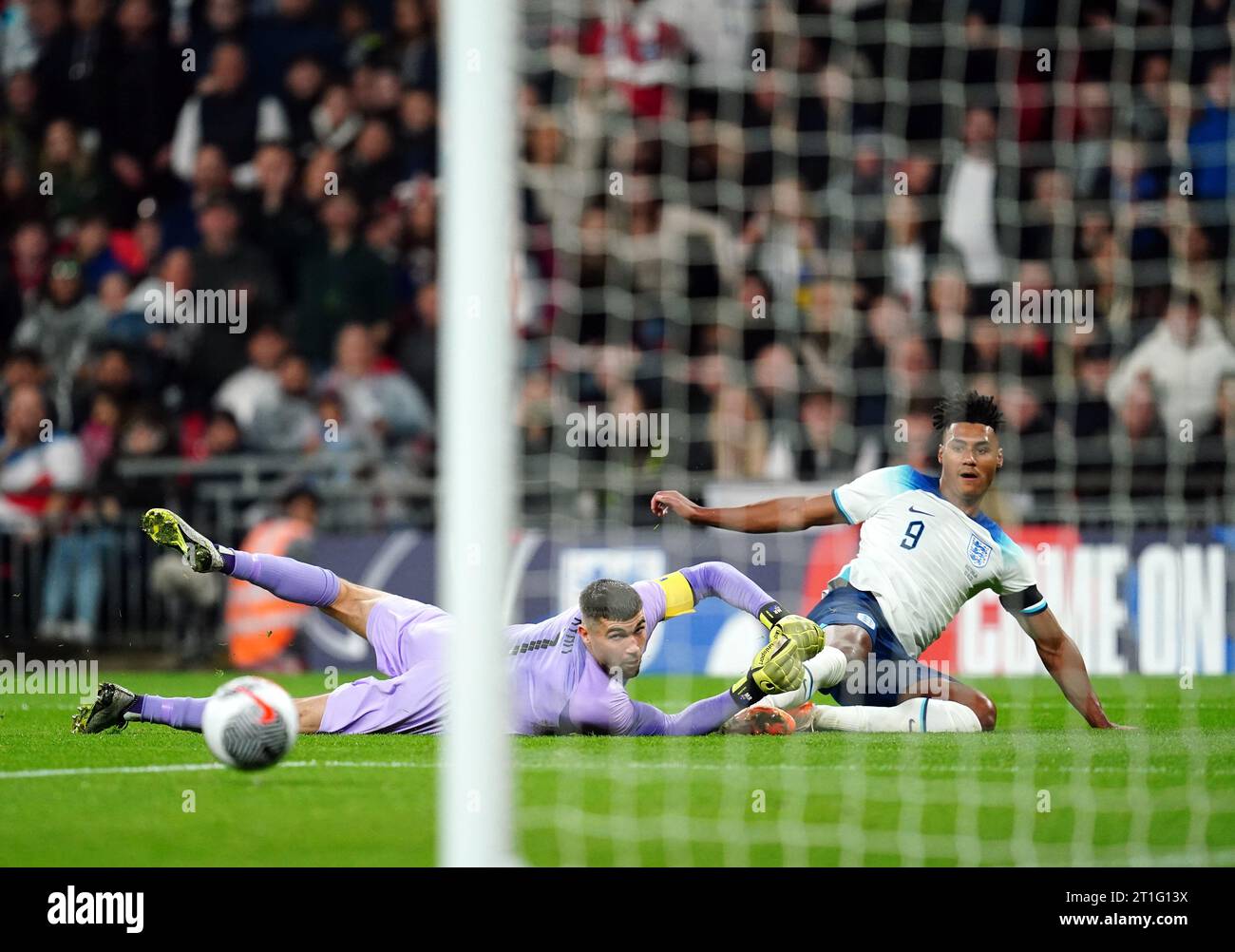 England's Ollie Watkins attempts a shot on goal during the ...