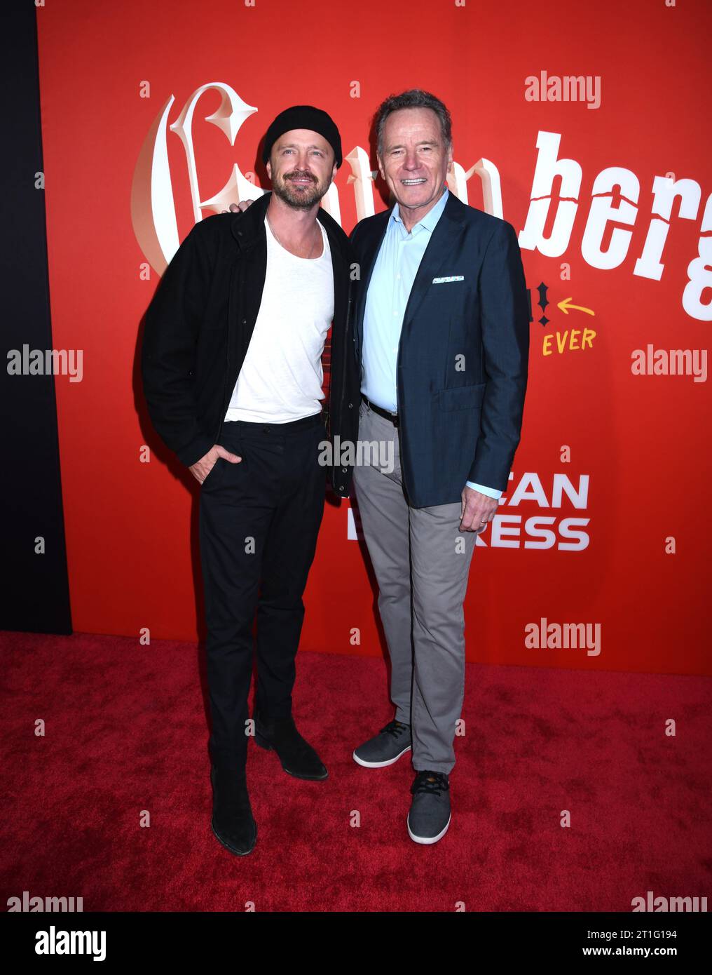 October 12, 2023, New York, New York, USA: Aaron Paul and Bryan Cranston attend the Broadway ...