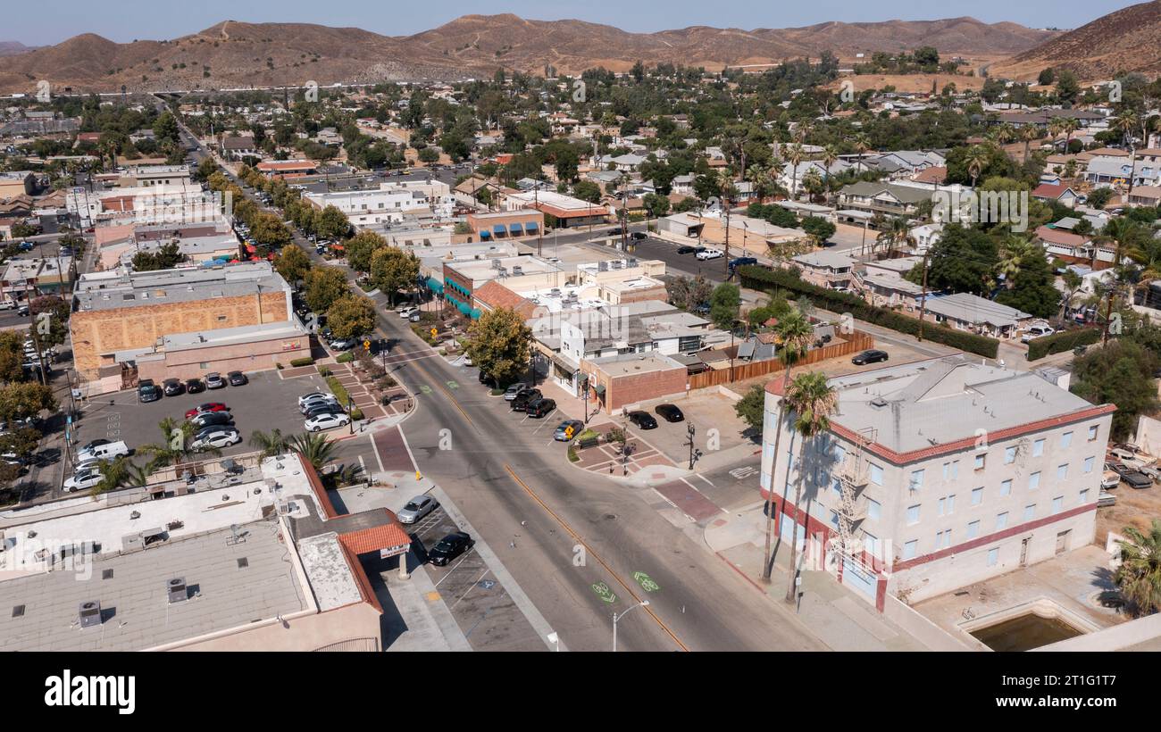 Lake Elsinore, California, USA - August 28, 2020: Afternoon sunlight ...