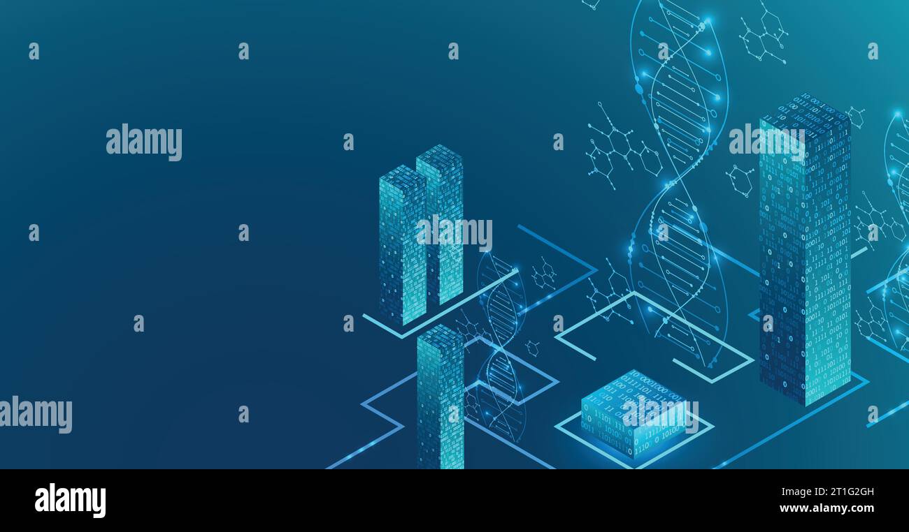 Isometric science concept. Abstract DNA technology background. Vector ...