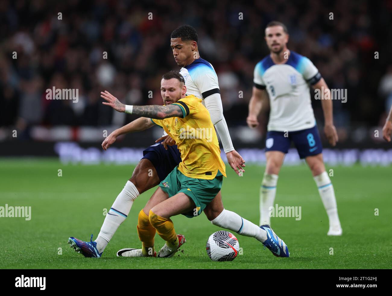 London, UK. 13th Oct, 2023. Levi Colwill of England tackles Martin ...