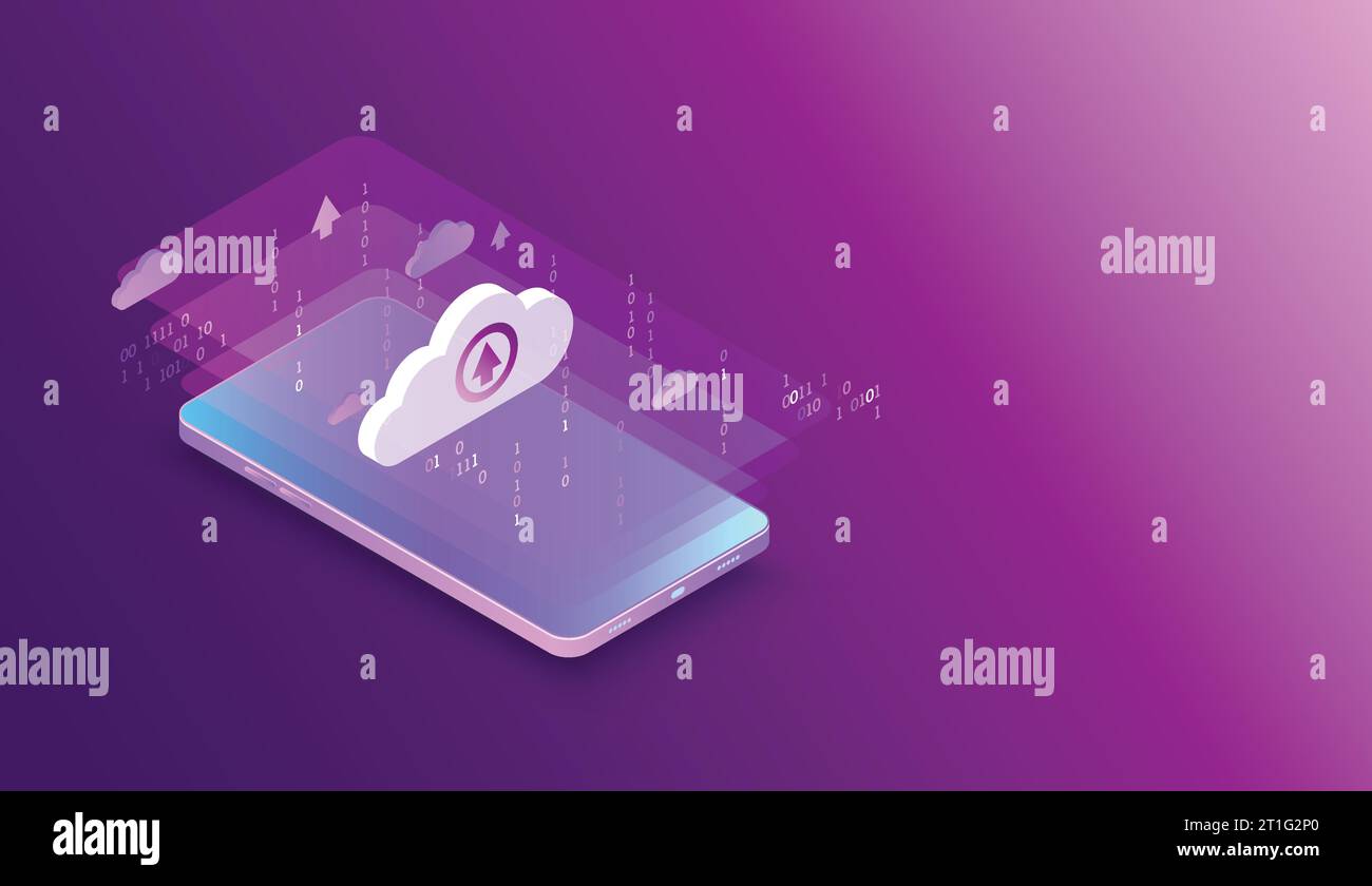 Isometric mobile phone. Вig data flow processing concept, cloud ...