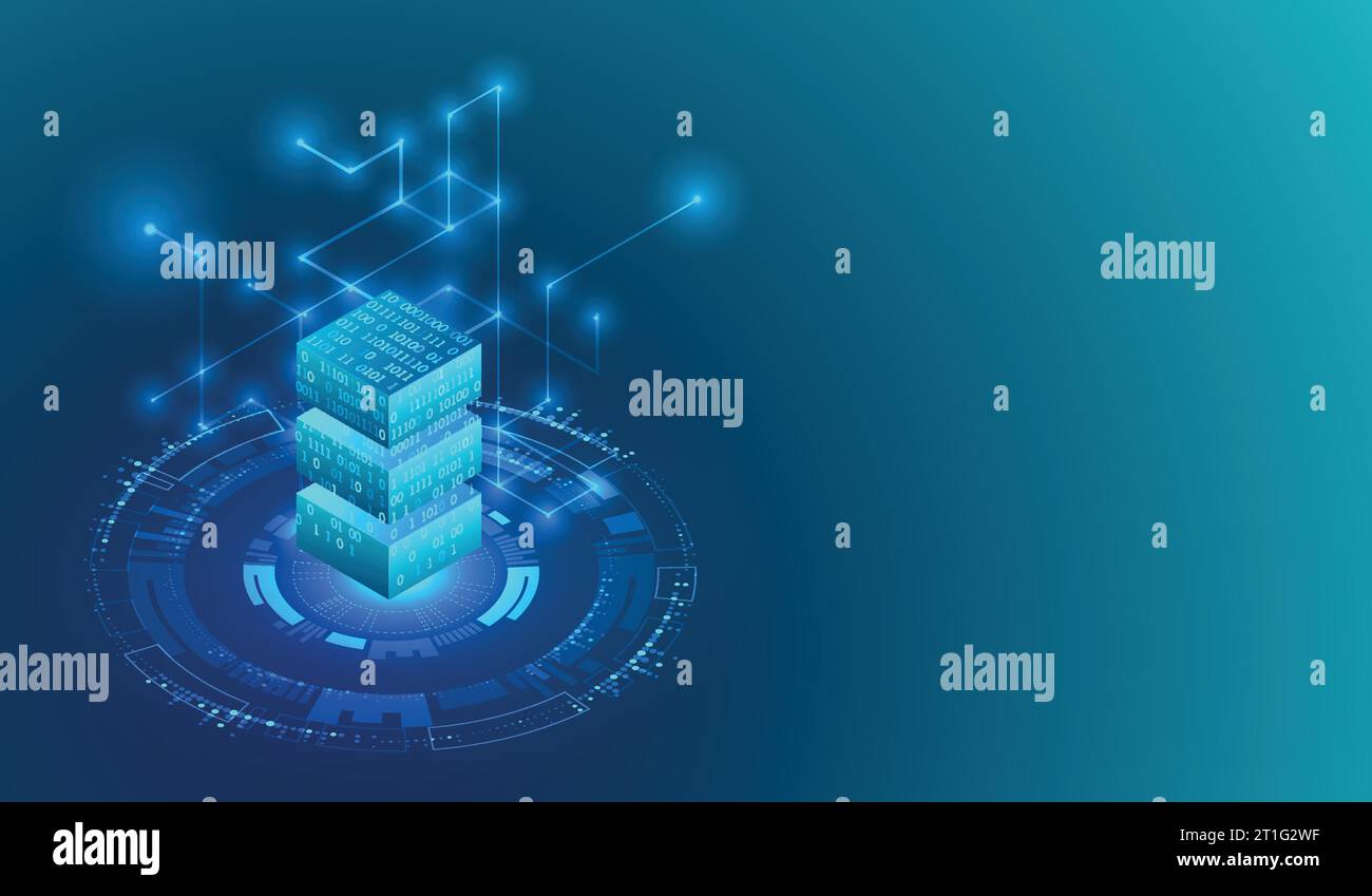Isometric big data flow processing concept, cloud database. Abstract technology background ...