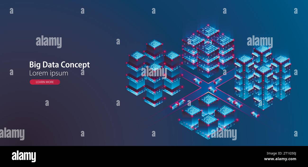 Smart city. Isometric big data concept, database. Abstract technology background. Vector ...