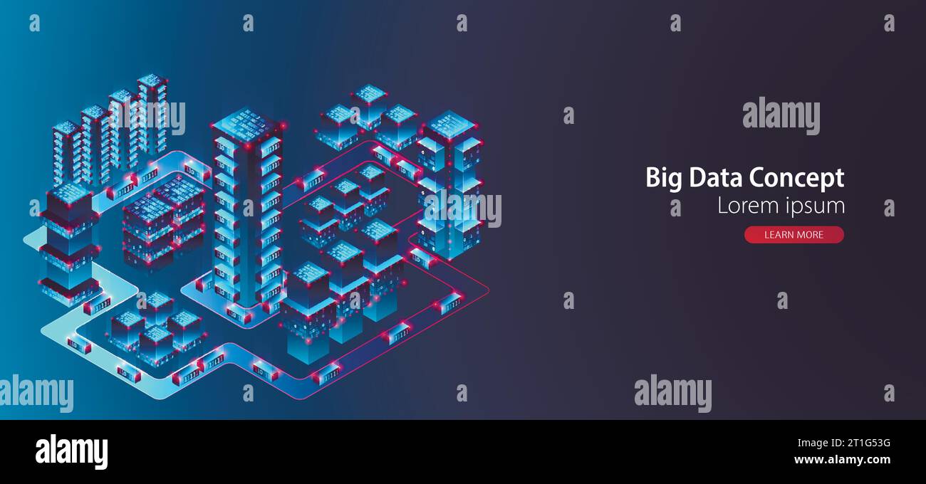 Smart city. Isometric big data concept, database. Abstract technology background. Vector ...