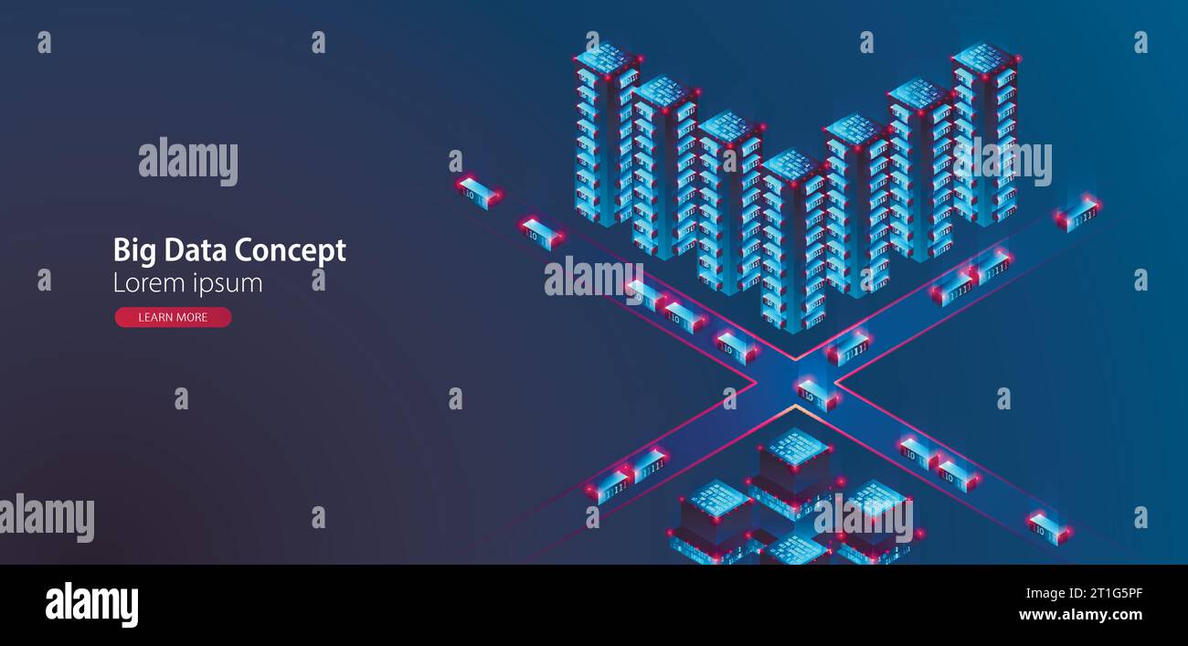Smart city. Isometric big data concept, database. Abstract technology background. Vector ...