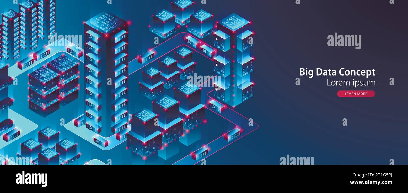 Smart city. Isometric big data concept, database. Abstract technology ...