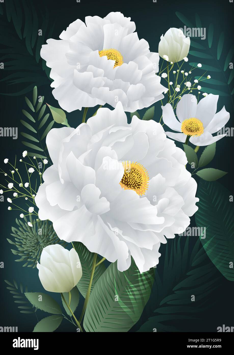 Elegant white peony bouquet Stock Vector Images - Alamy