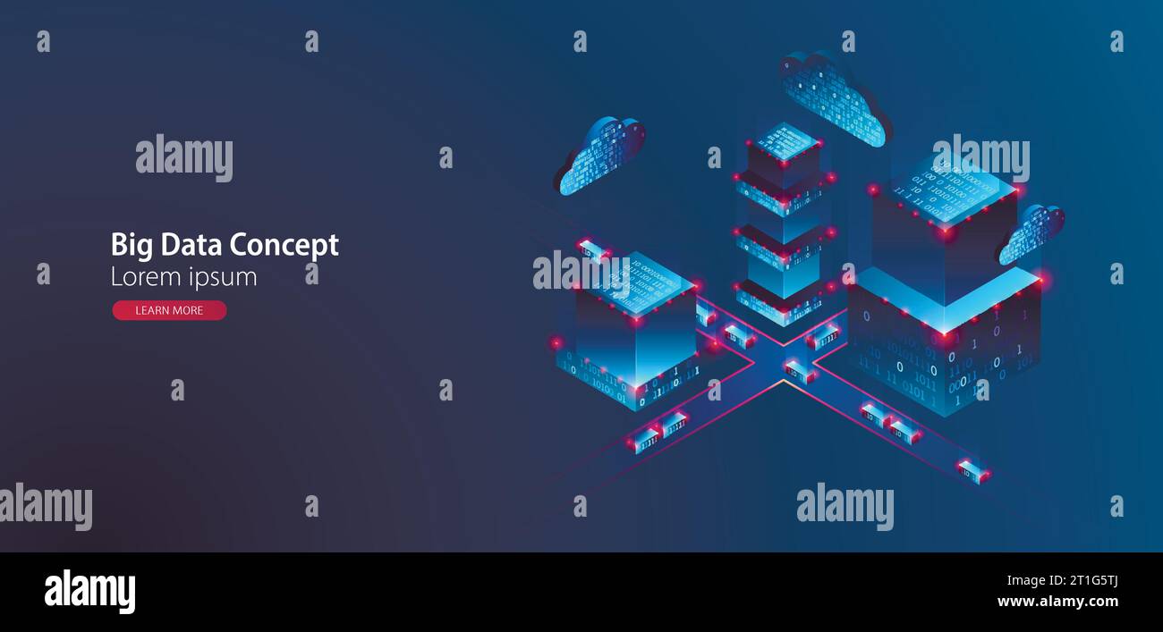Smart city. Isometric big data concept, database. Abstract technology background. Vector ...