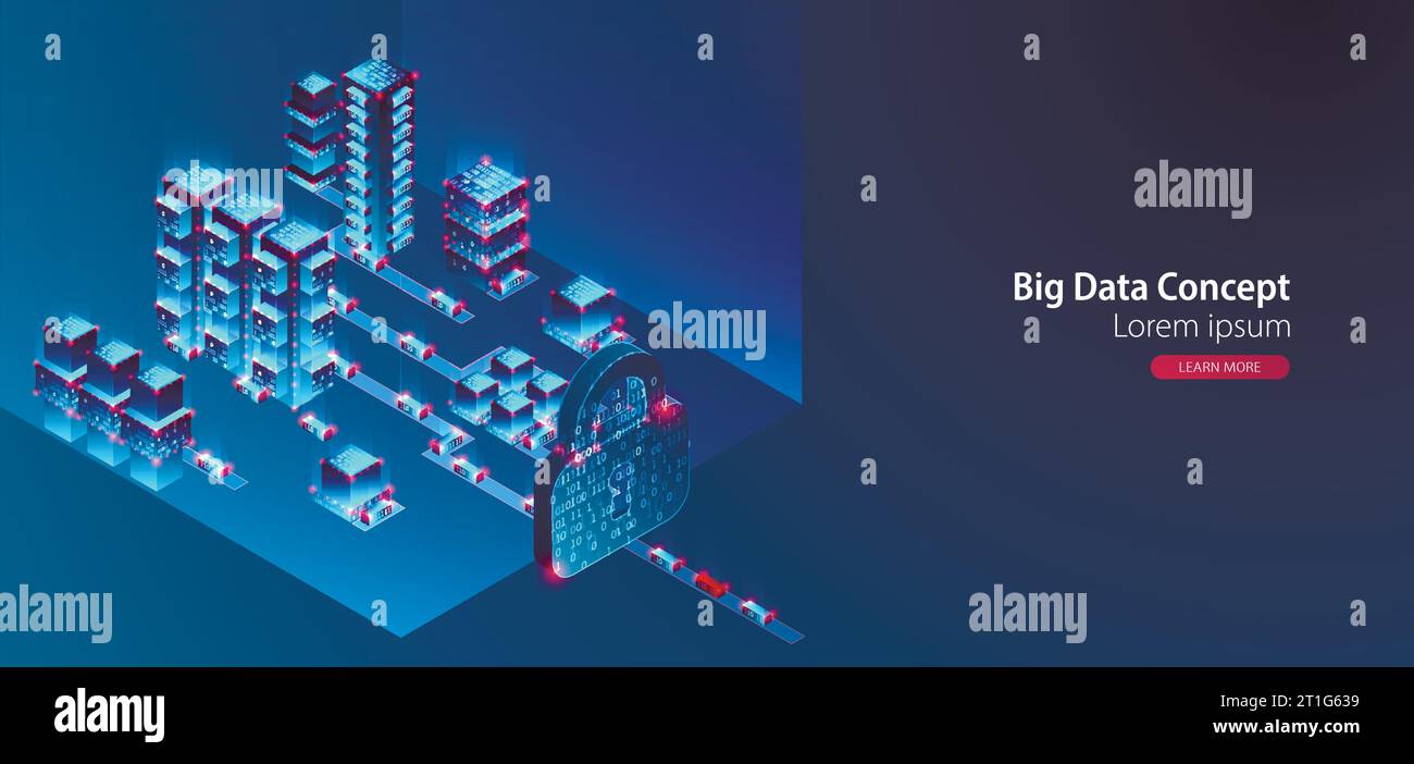 Isometric big data concept, database. Abstract technology background ...