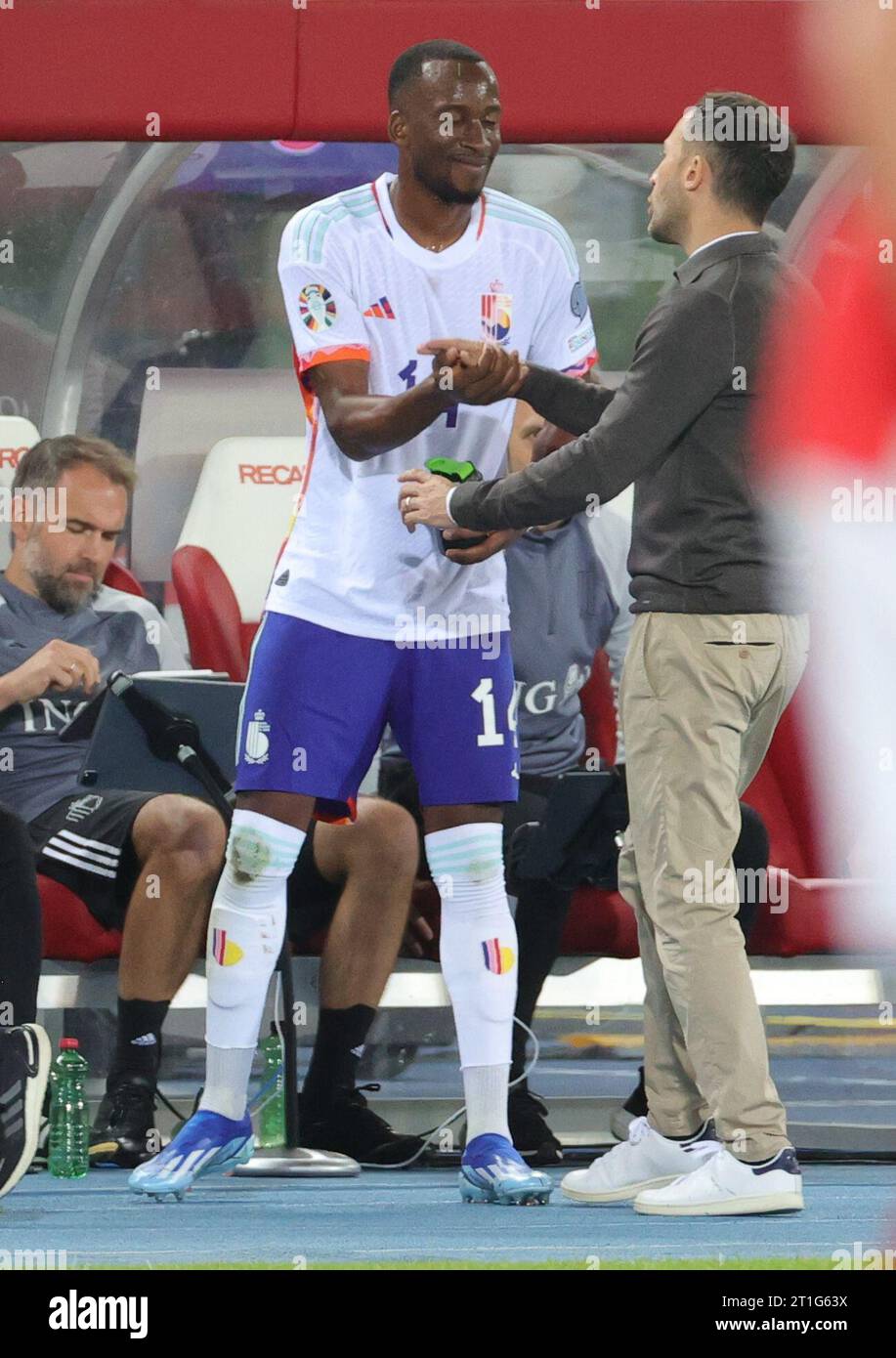 Vienna, Austria. 13th Oct, 2023. Belgium's Dodi Lukebakio, Belgium's ...