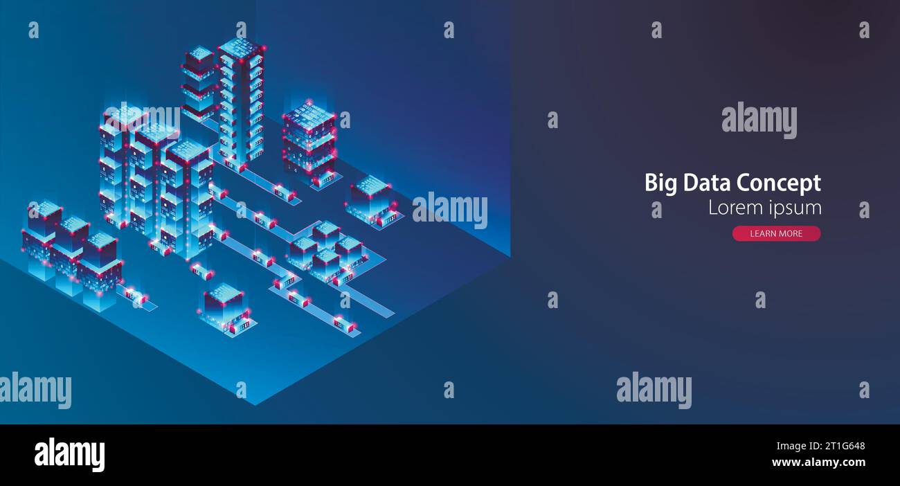 Smart city. Isometric big data concept, database. Abstract technology ...