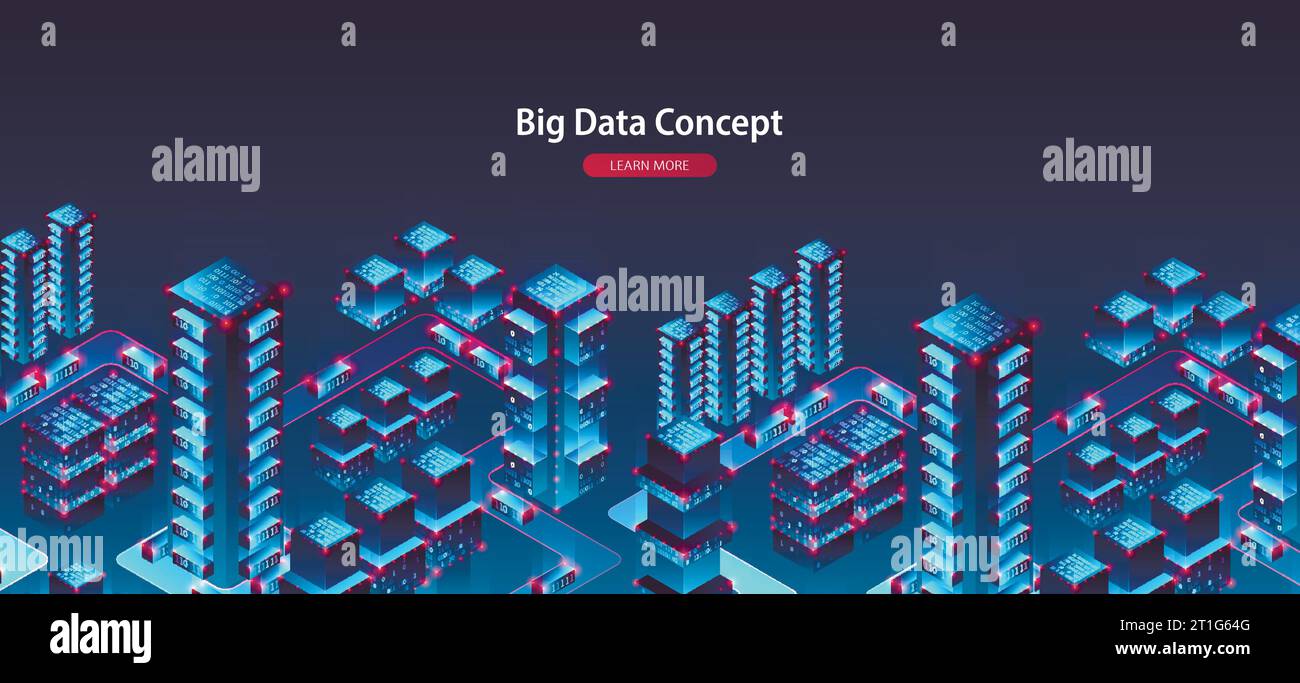 Smart city. Isometric big data concept, database. Abstract technology background. Vector ...
