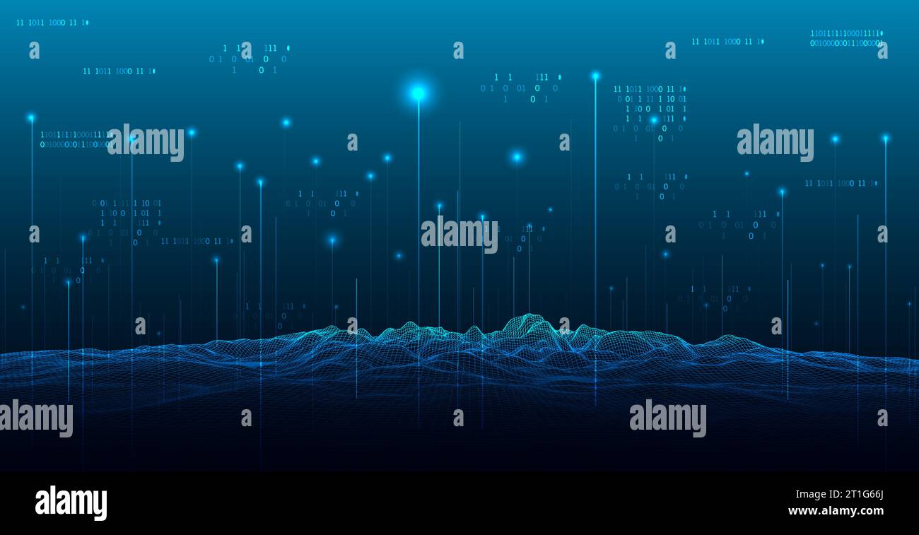 Big Data. Abstract digital landscape. Wireframe landscape background ...