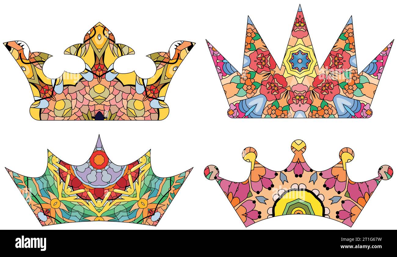 Set of Crowns zentangle styled for t-shirt design, tattoo and other ...