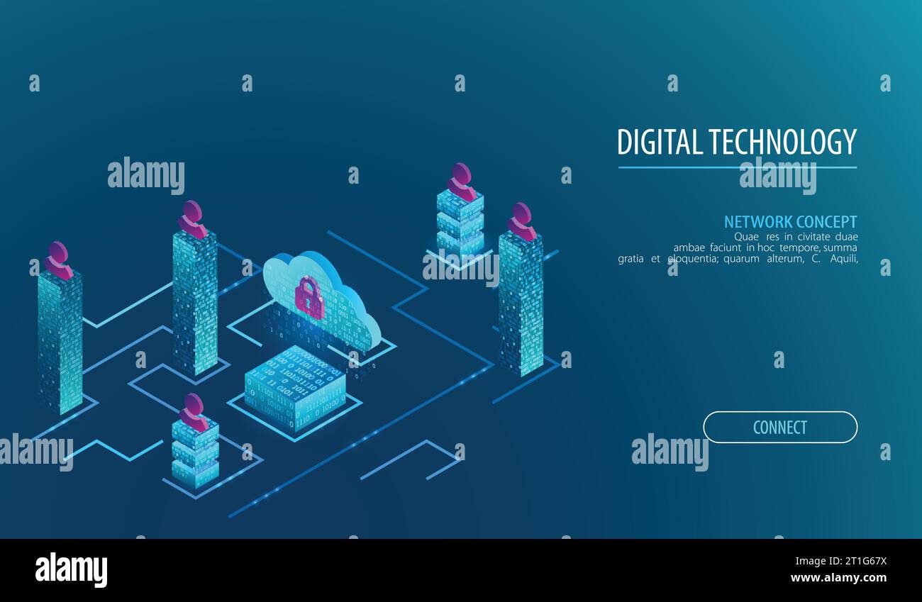Isometric big data flow processing concept, cloud database. Abstract technology background ...