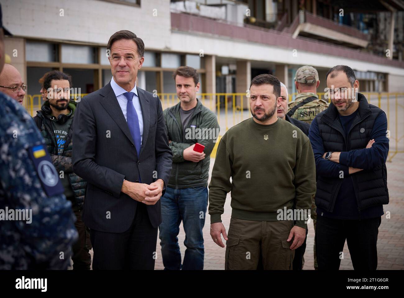 Odesa, Ukraine. 13th Oct, 2023. Dutch Prime Minister Mark Rutte, left ...