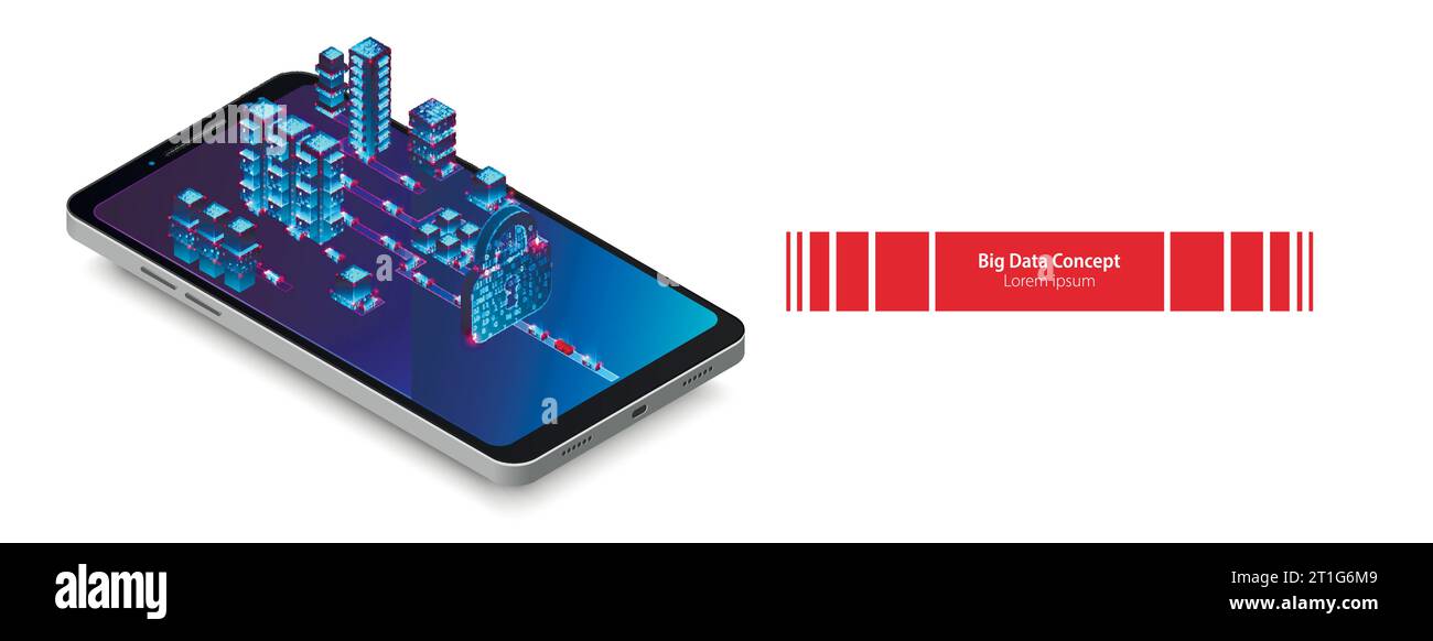 Isometric mobile phone. Вig data flow processing concept, cloud ... Isometric mobile phone. Вig data flow processing concept, cloud ...