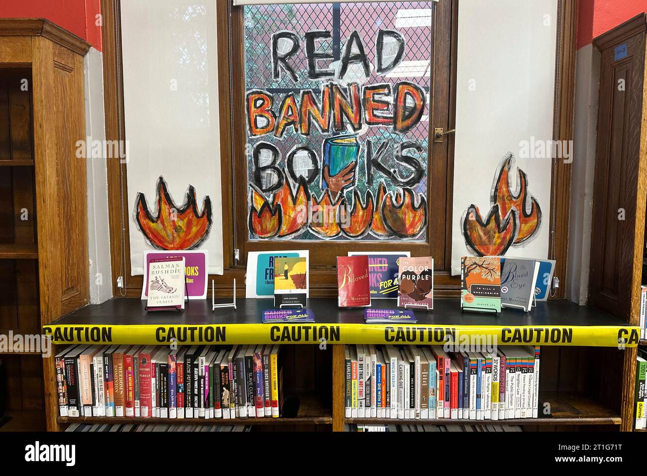 A Banned Books Week display is at the Mott Haven branch of the New York ...