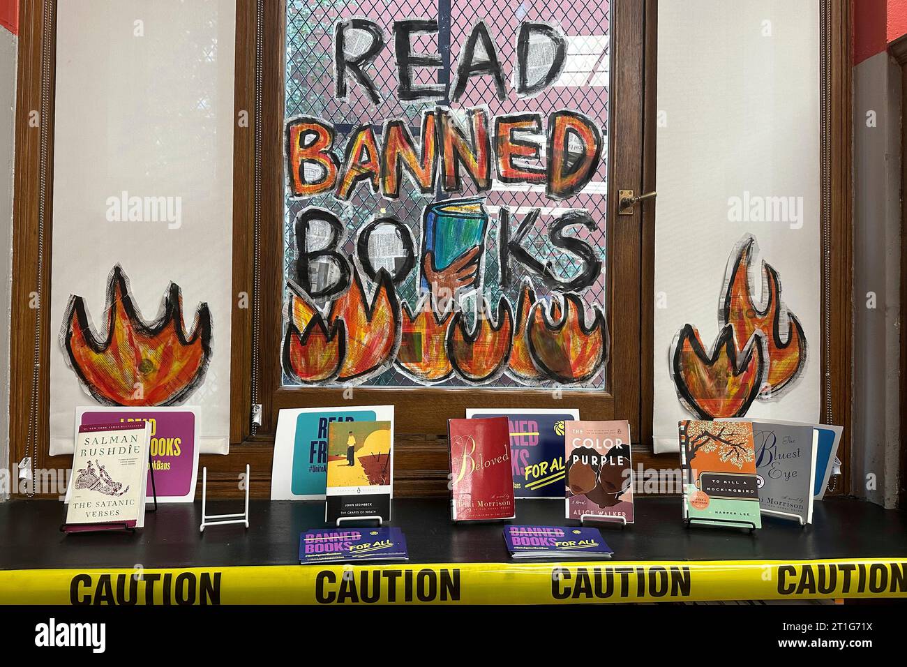 A Banned Books Week display is at the Mott Haven branch of the New York ...