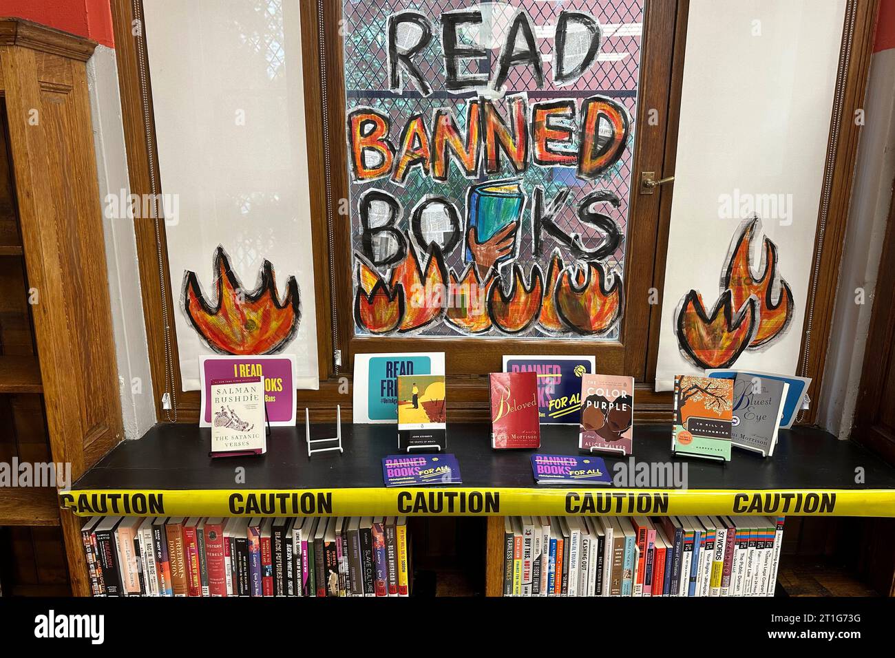 A Banned Books Week display is at the Mott Haven branch of the New York ...